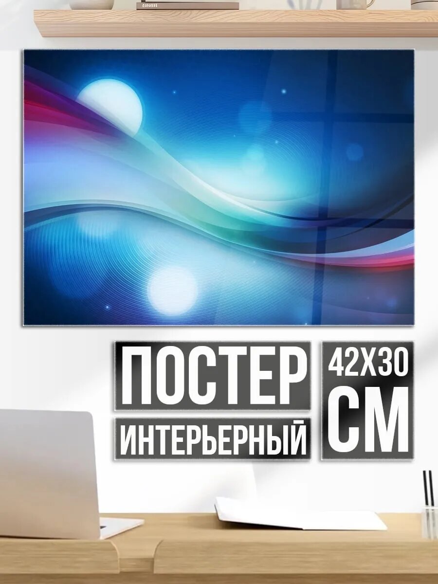 Плакат постер Абстрактные синие волны
