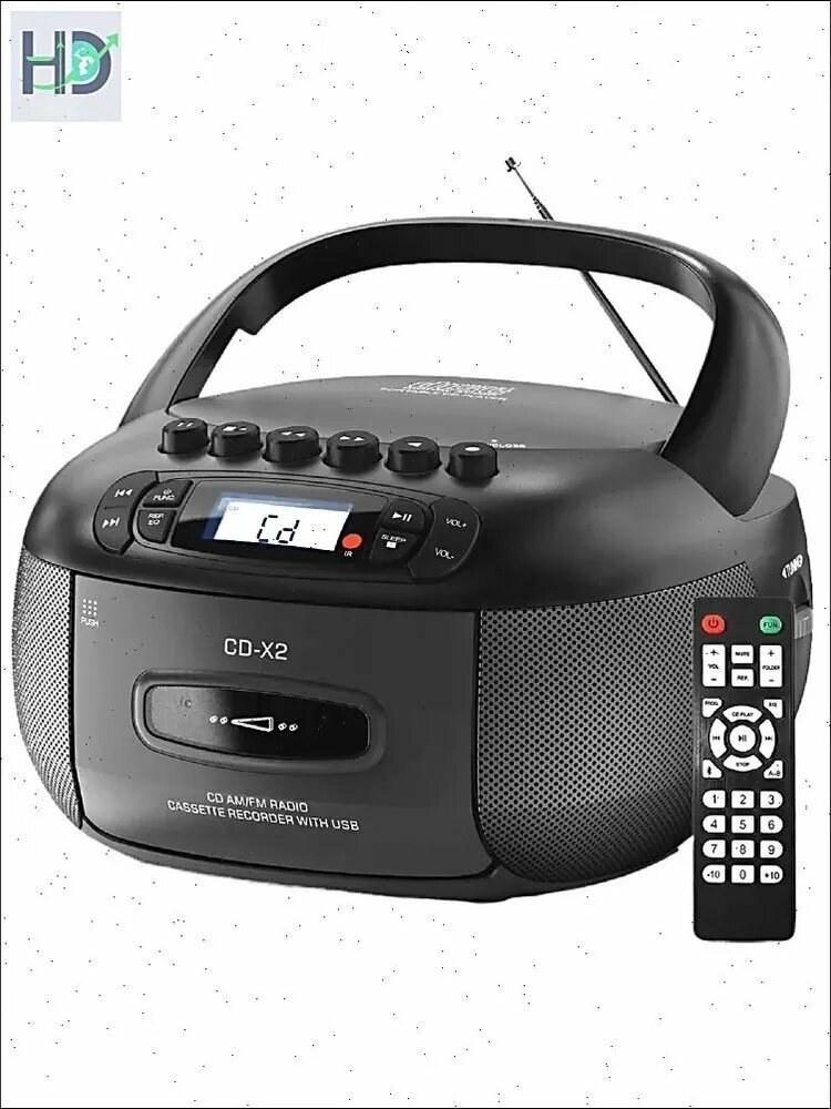 CD-бумбокс с кассетным проигрывателем, AM FM-радио, Bluetooth и пультом дистанционного управления, AUX/USB MP3