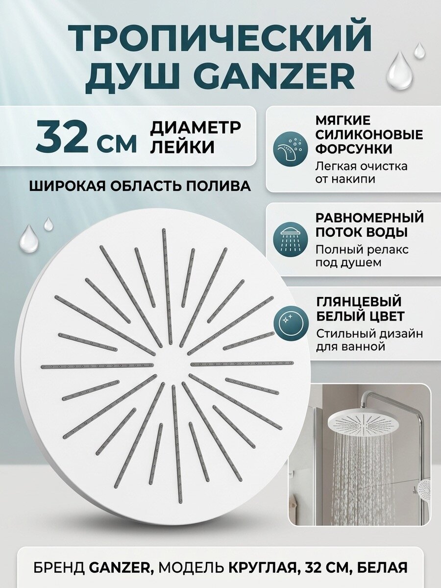 Тропическая лейка круглая из латуни от бренда Ganzer GZ18430-F белый