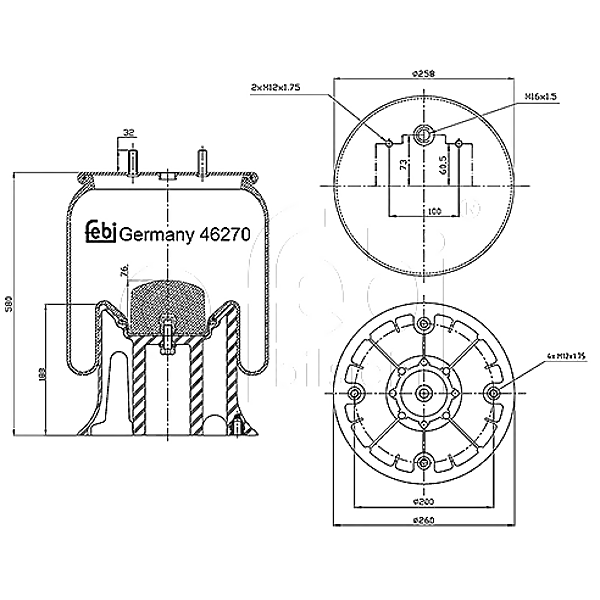 FEBI BILSTEIN 46270 (5010600262) пневмоп. со стак. 2шп. m12 1шп-шт. m16 порш. пластик 4шп. m12\ rvi midlum