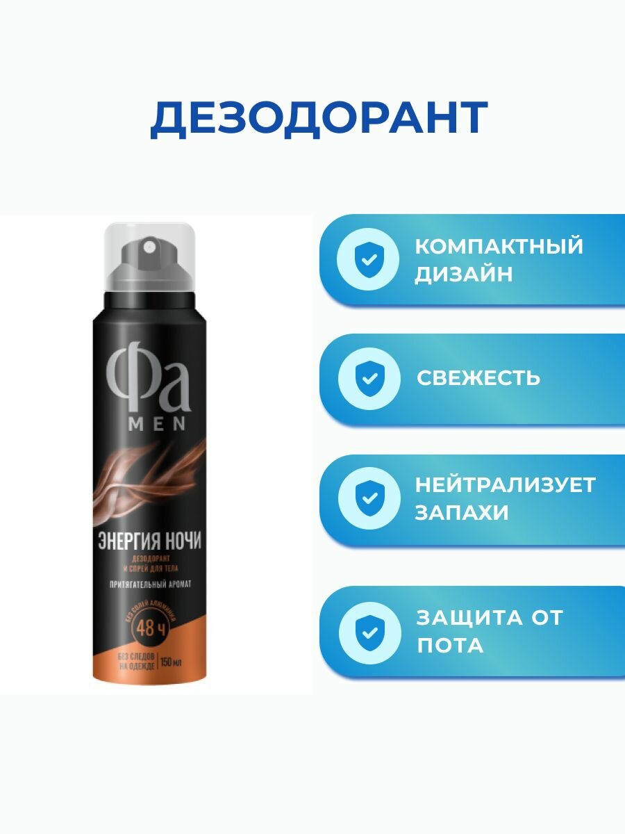 Дезодорант-спрей мужской ФА Men Энергия ночи, 150мл