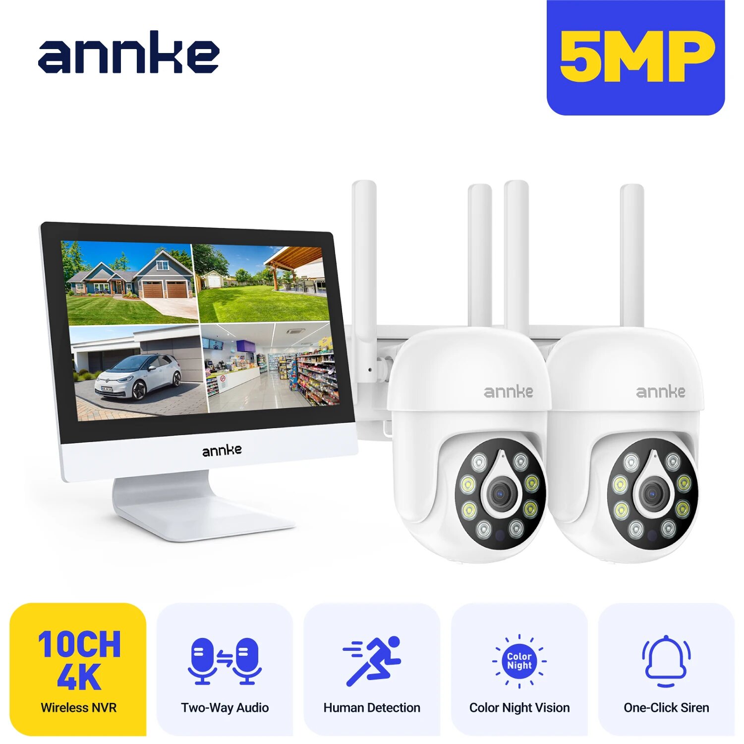 Annke 5-мегапиксельная Wi-Fi камера наблюдения с 12-дюймовым ЖК-дисплеем, PTZ Wi-Fi камера безопасности 2.4G 5.8G с ИК-цветным ночным видением, наружная Wi-Fi камера