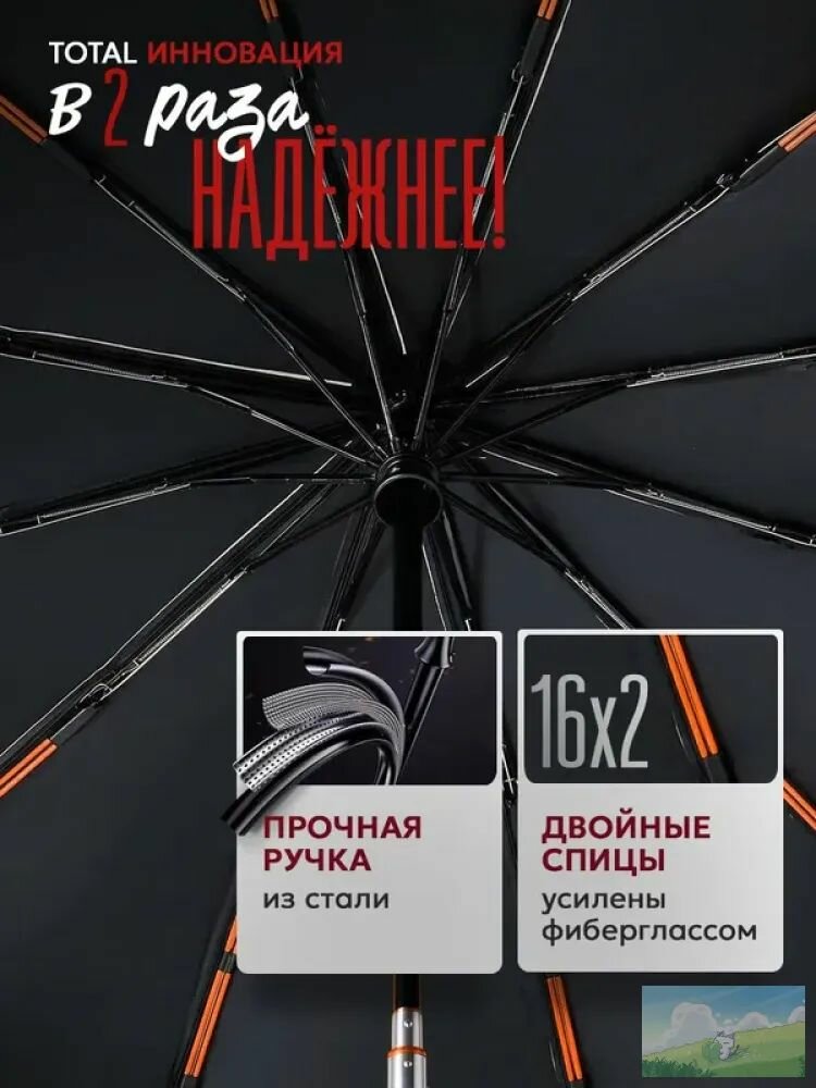 TOTAL зонт с прочной ручкой из стали и 16x2 двойными спицами, усиленными фиберглассом, для дождя