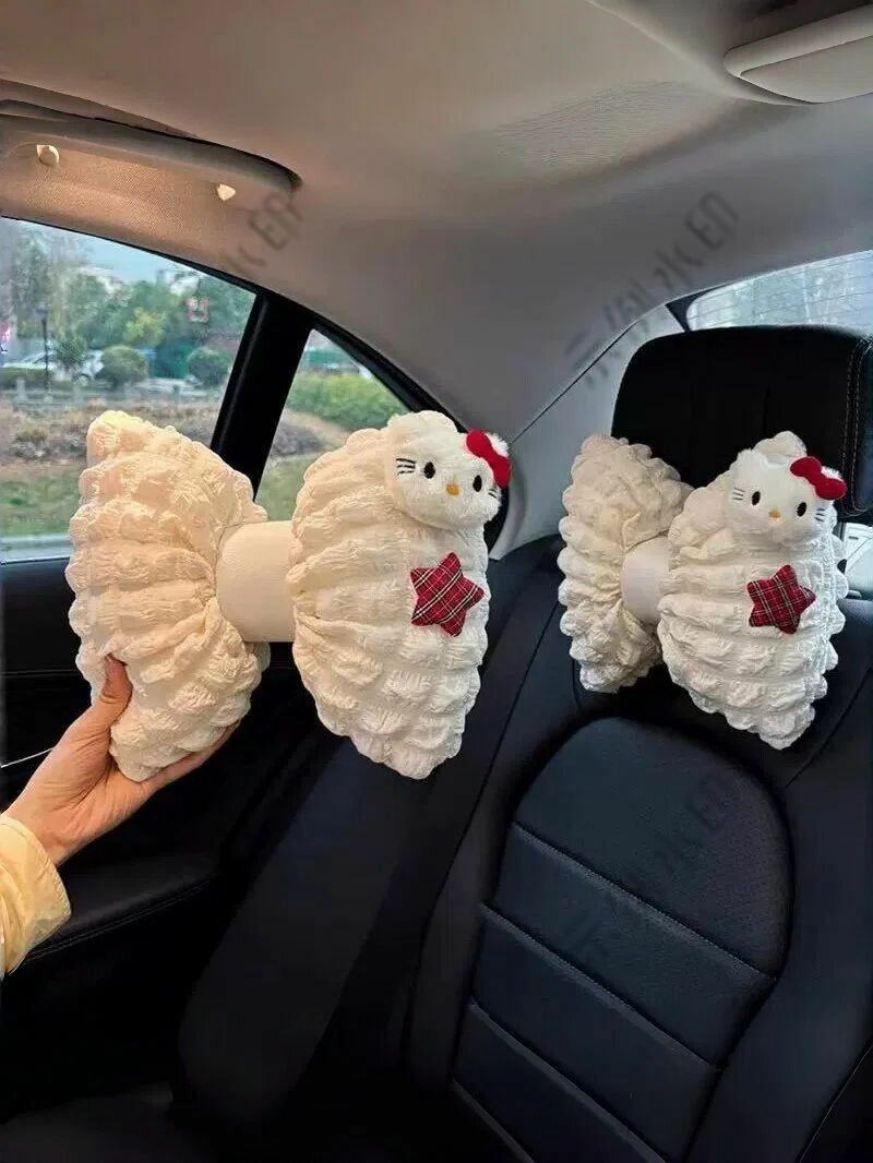 Комплект из 2 штук автомобильных подголовников Hello Kitty, мягкая подушка в виде банта на автокресло для девушек