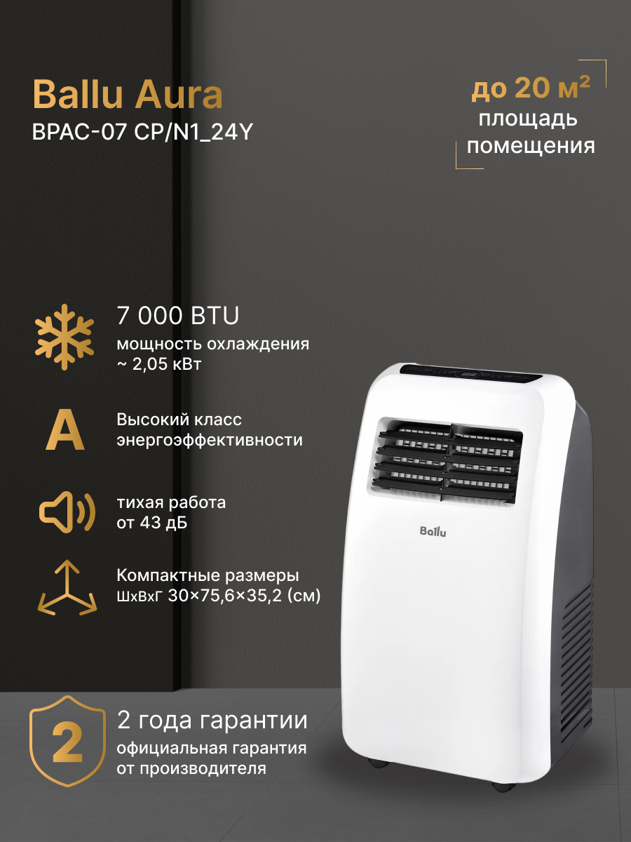 Напольный кондиционер Ballu Aura BPAC-07 CP/N1_24Y на 20 м²