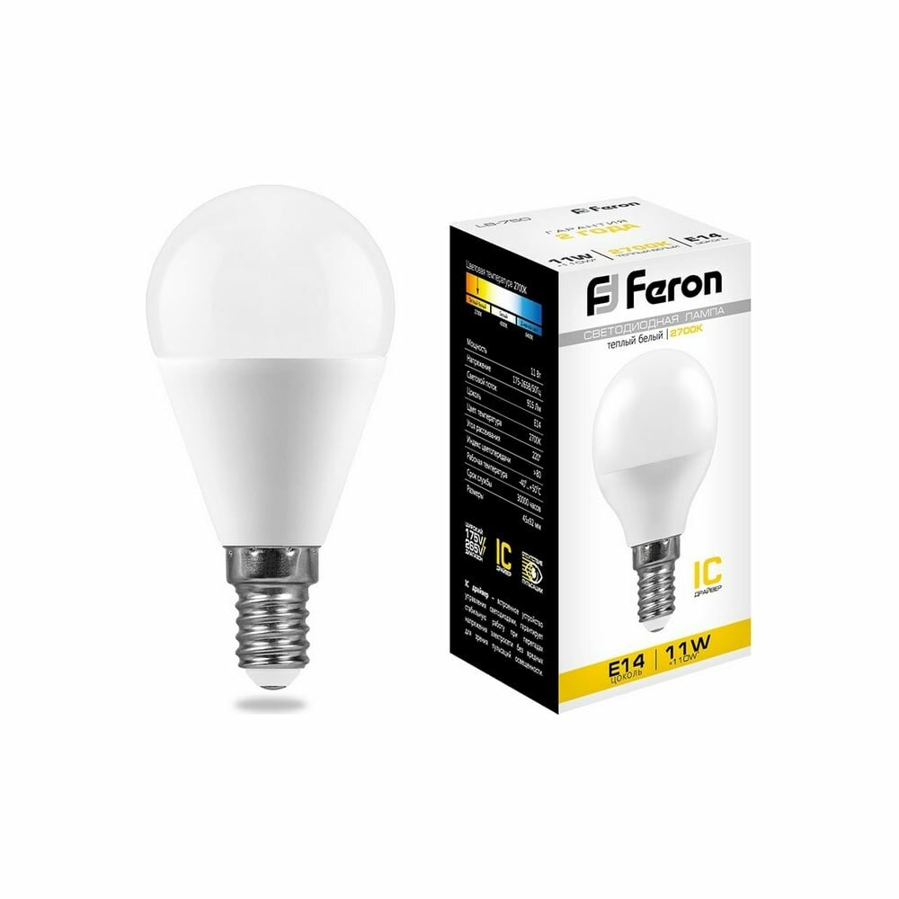 Светодиодная лампа FERON 11W 230V E14 2700K, LB-750 25946