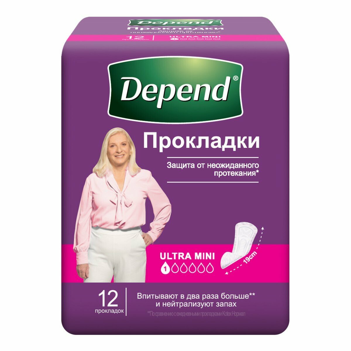 Depend Ultra Mini прокладки при недержании женские, 12 шт.