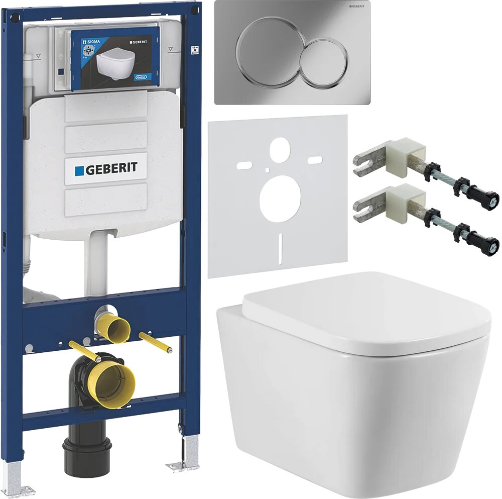 Комплект Унитаз подвесной BelBagno Albano BB120CHR / Крышка BB120SC с микролифтом / Инсталляция Geberit Duofix UP 320 111.300.00.5, Кнопка Sigma 01 115.770.21.5 хром, Крепления к стене, Шумоизоляция