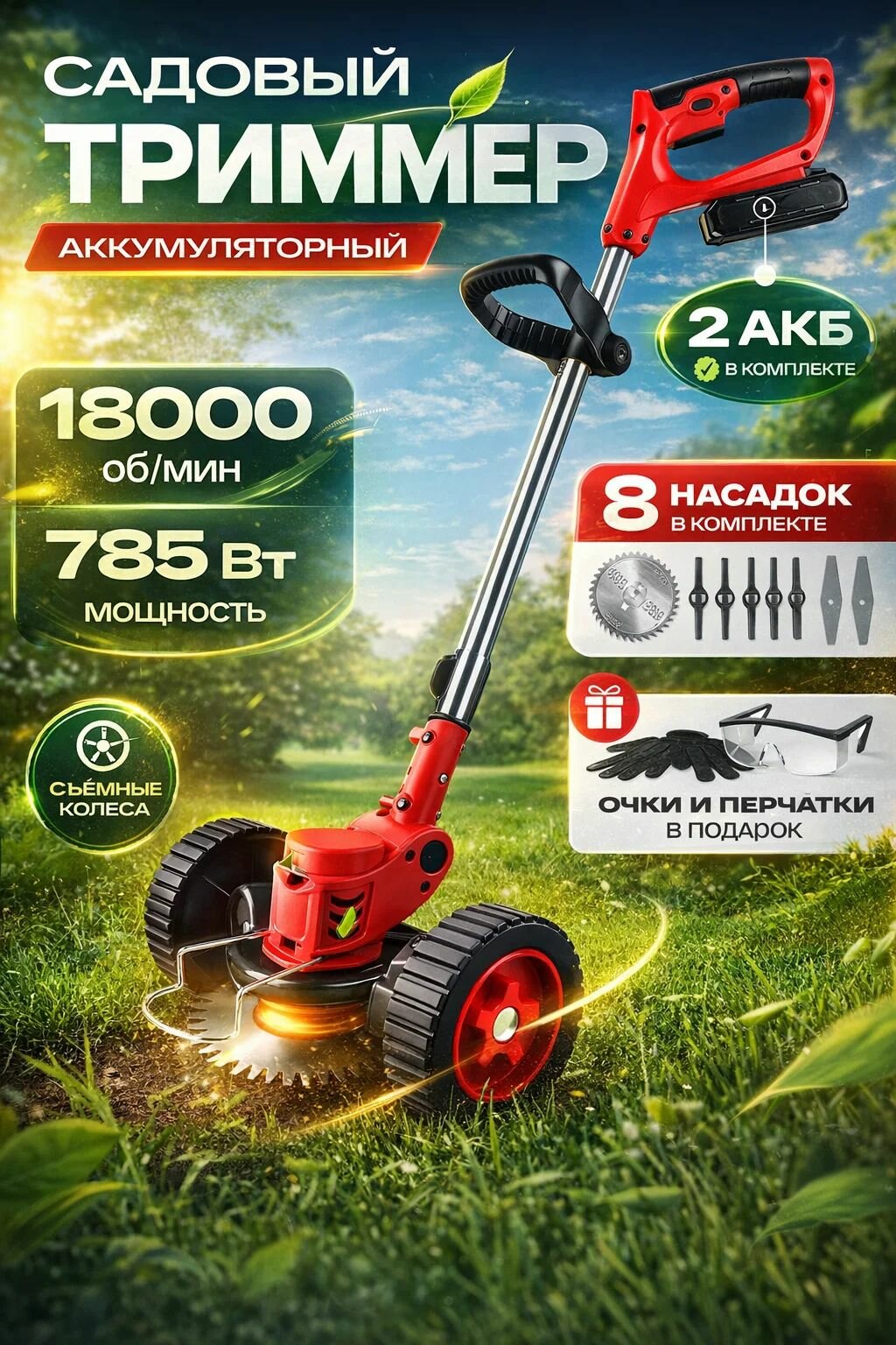 Триммер на колесах аккумуляторный мощный / Тример-аккумуляторный для травы мощный