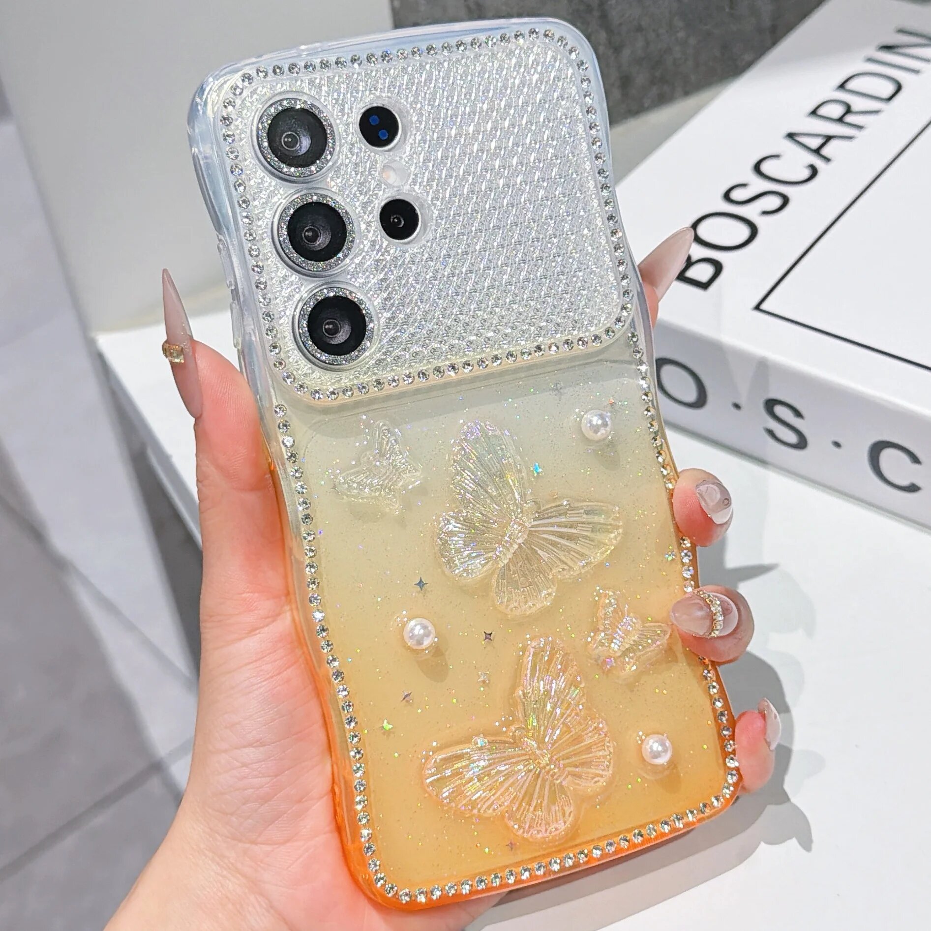 Чехол-накладка с градиентным цветом и бабочками для Samsung Желтый, Yellow, For Samsung S24Ultra