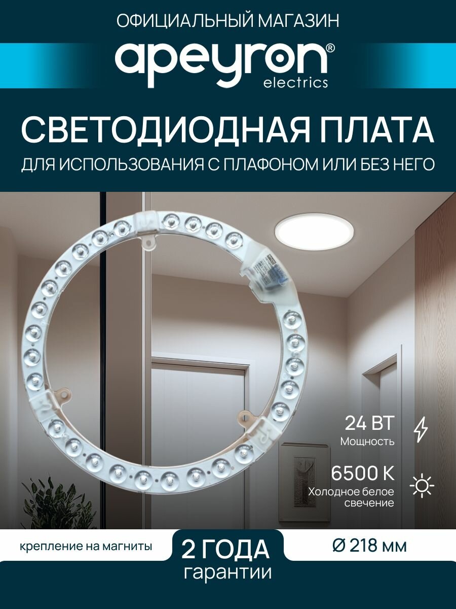 Светодиодный модуль с драйвером 28Вт, 6500К, d218x16мм
