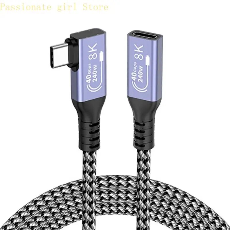 USB C удлинительный кабель 8K 240Вт 1 м, Side bend