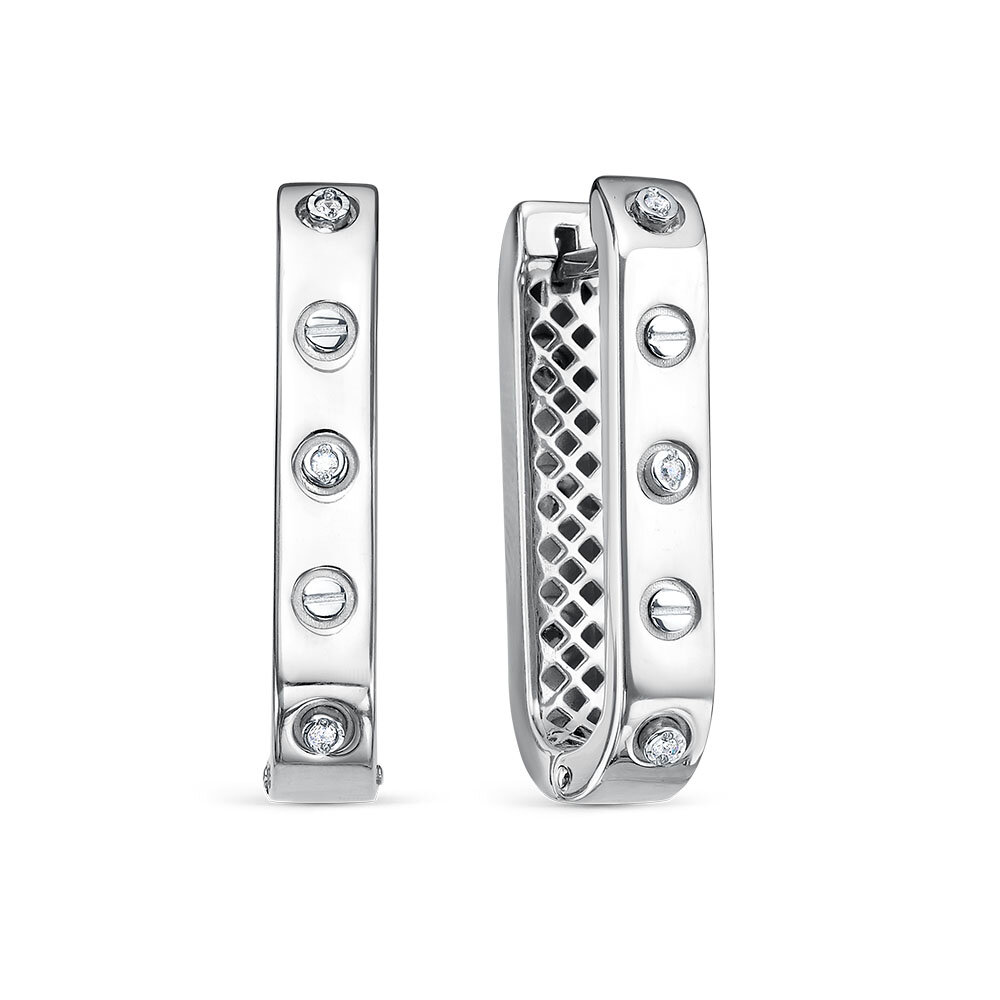 Серьги двусторонние, серебро, 925 проба, родирование, фианит