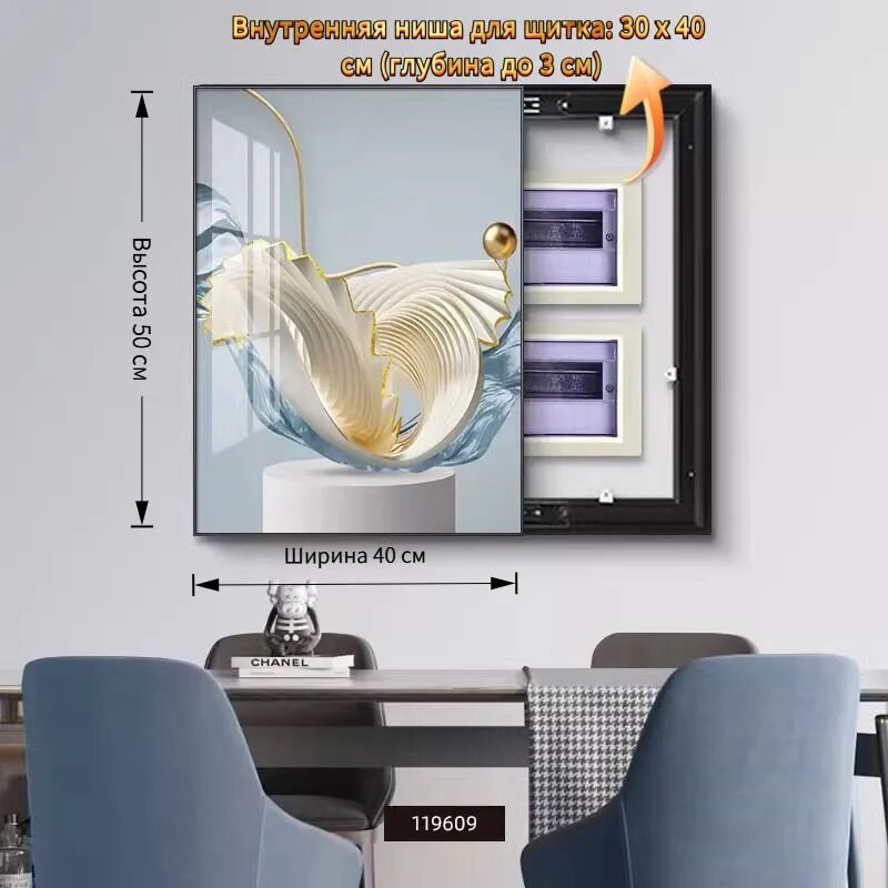 Картина-щиток для электросчётчика 40x50см : раздвижная рама, без сверления