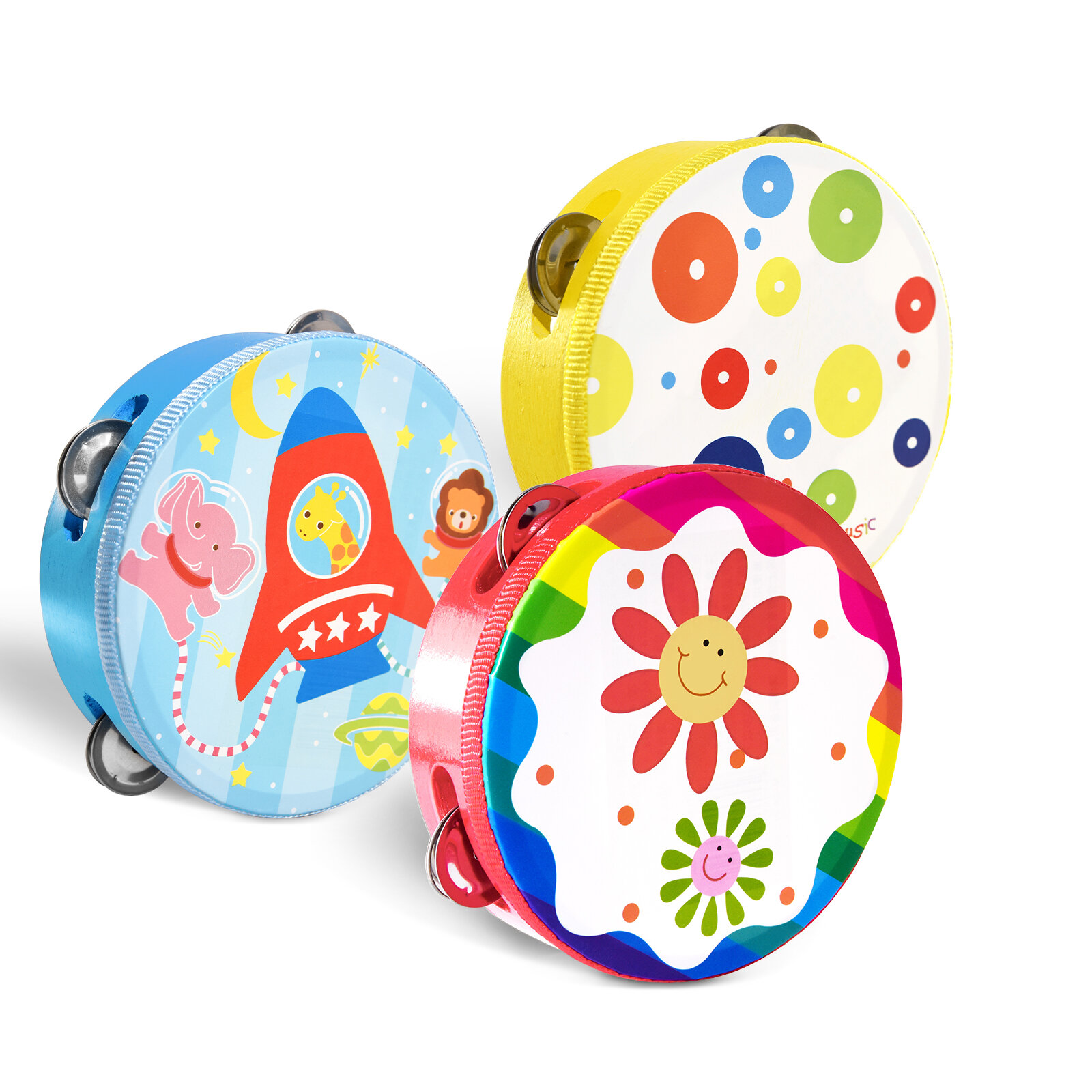 CBSKY 3 Pack Tambourine 6 Inch 15.2cm Diameter 4.5cm Height Wooden Plywood PET Material Handheld Drum with Metal Jingles Percussion Musical Jingles Bell Musical Instrument for Dancing Singing Party Karaoke Music Classes Church Worship