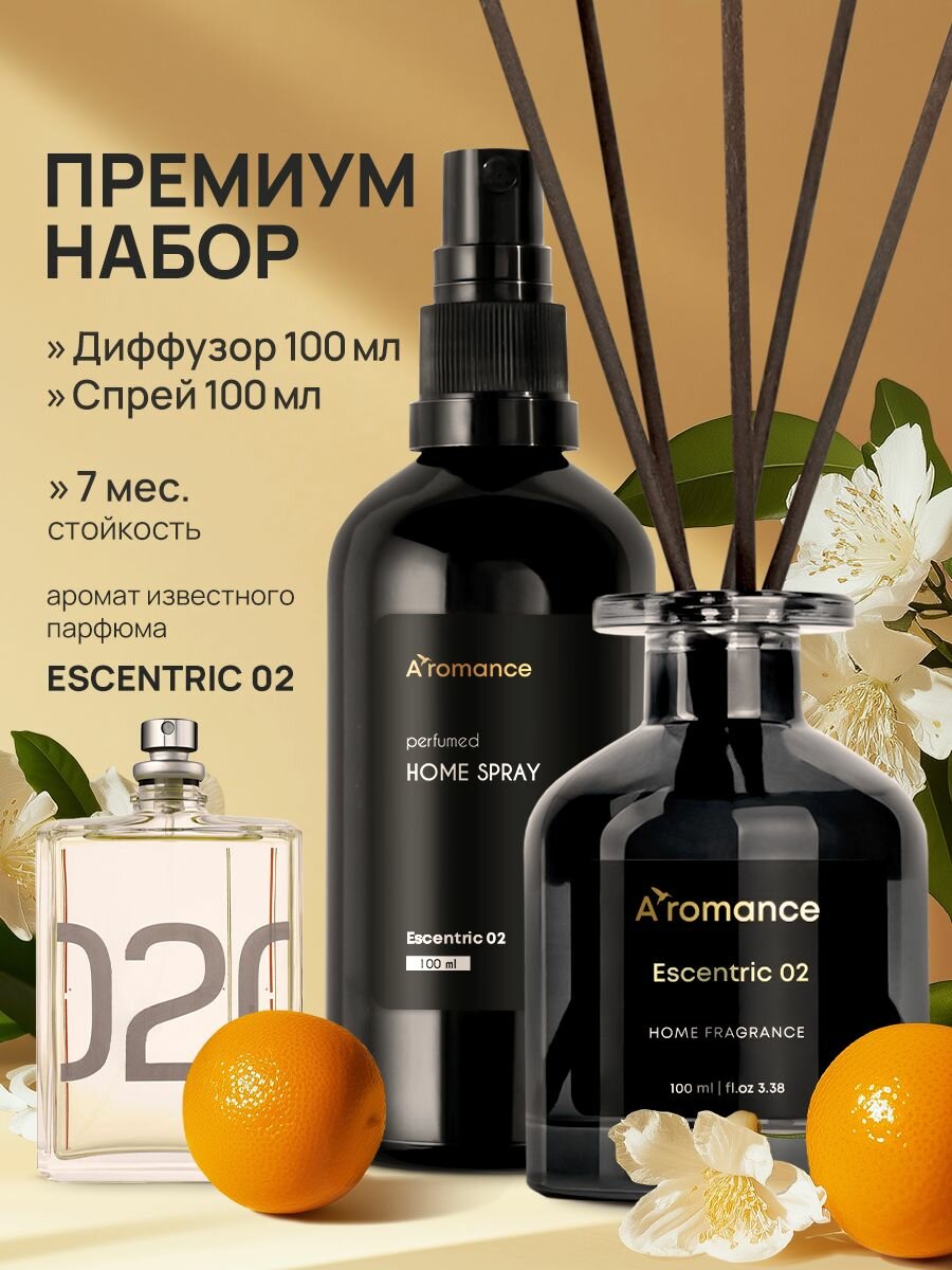 Aromance Аромадиффузор/Диффузор для дома / ароматизатор для дома с палочками, спрей Escentric 02