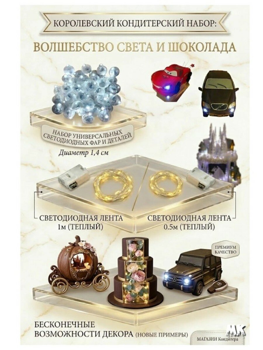 Набор световой 2 ленты и 5 фар для торта