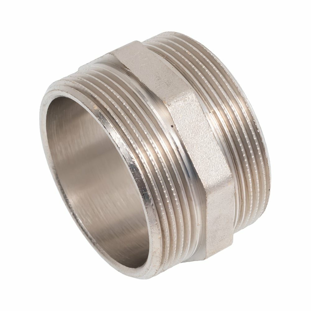Ниппель прямой LD PRIDE DN50 (2") НР/НР латунь никель с биркой LD.67.511.50 — фото 1
