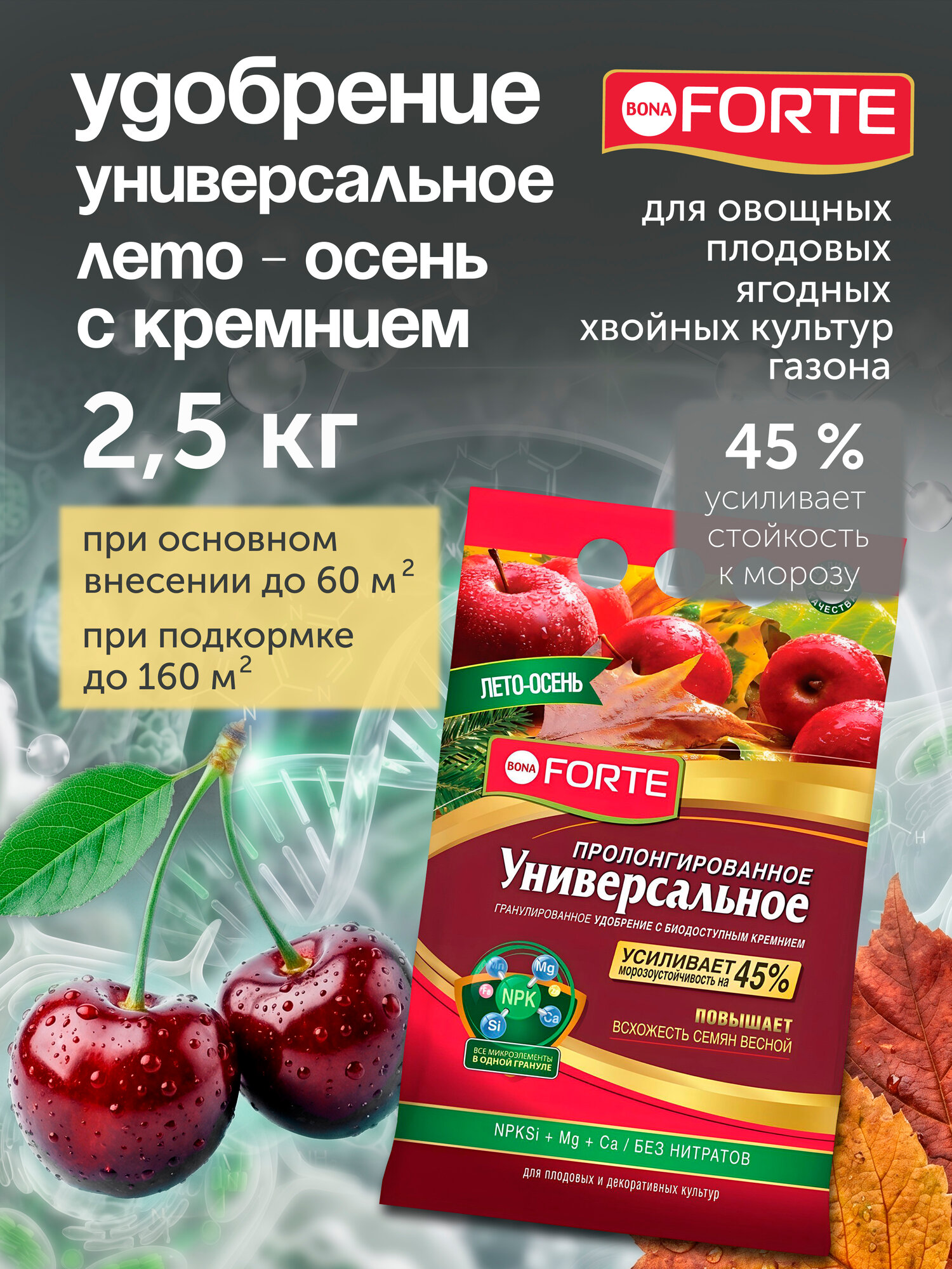 Удобрение BONA FORTE "Лето-Осень", гранулы, с кремнием, 2,5кг
