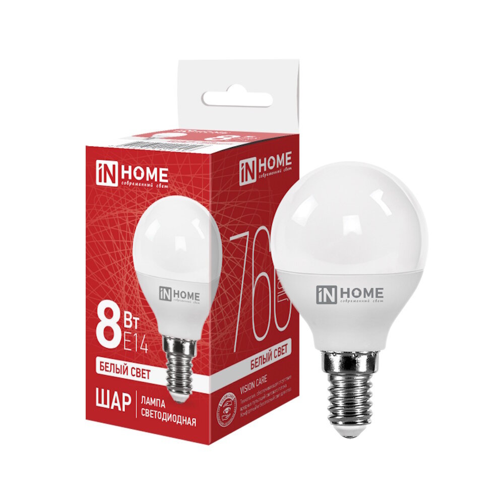 Лампа светодиодная Е14 G45 шарик 14Вт белый свет матовая InHome VC