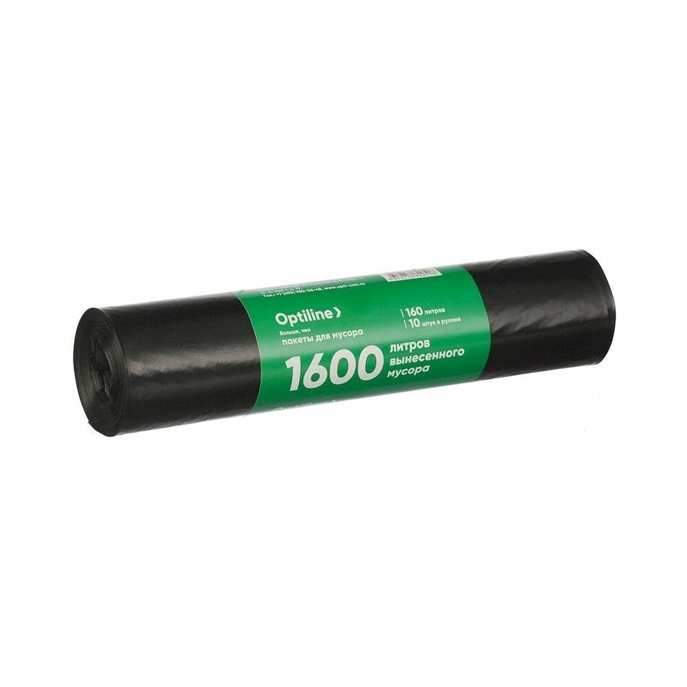Пакеты для мусора ПВД 90x110 см, 35 мкм, 160 л, черные, в рулоне 10 шт. Optiline 23-0049
