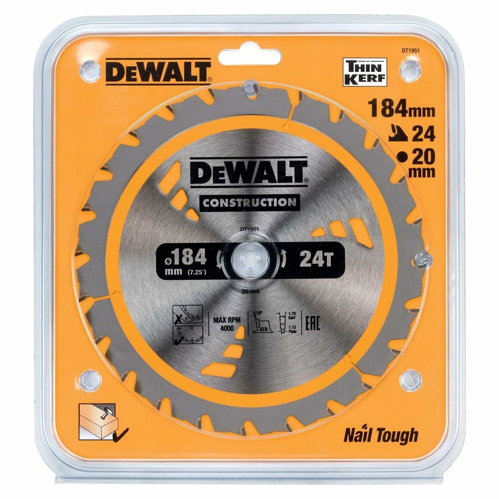 Пильный диск DEWALT CONSTRUCTION DT1951, 184/20 мм, 24Z DT1951-QZ