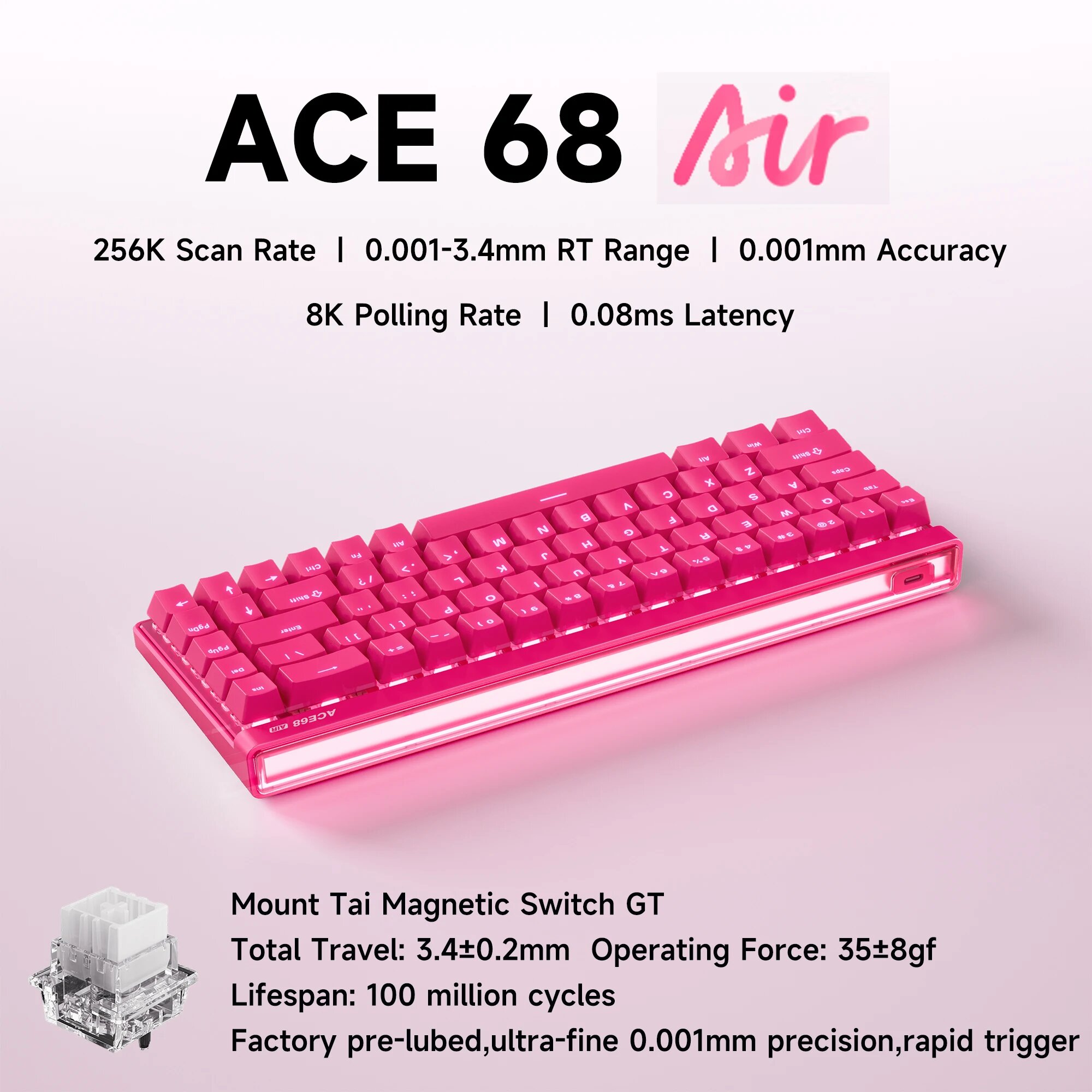 Механическая клавиатура MCHOSE Ace 68 Air, цвет товара Berry Red, Taishan Magnetic Shaft GT