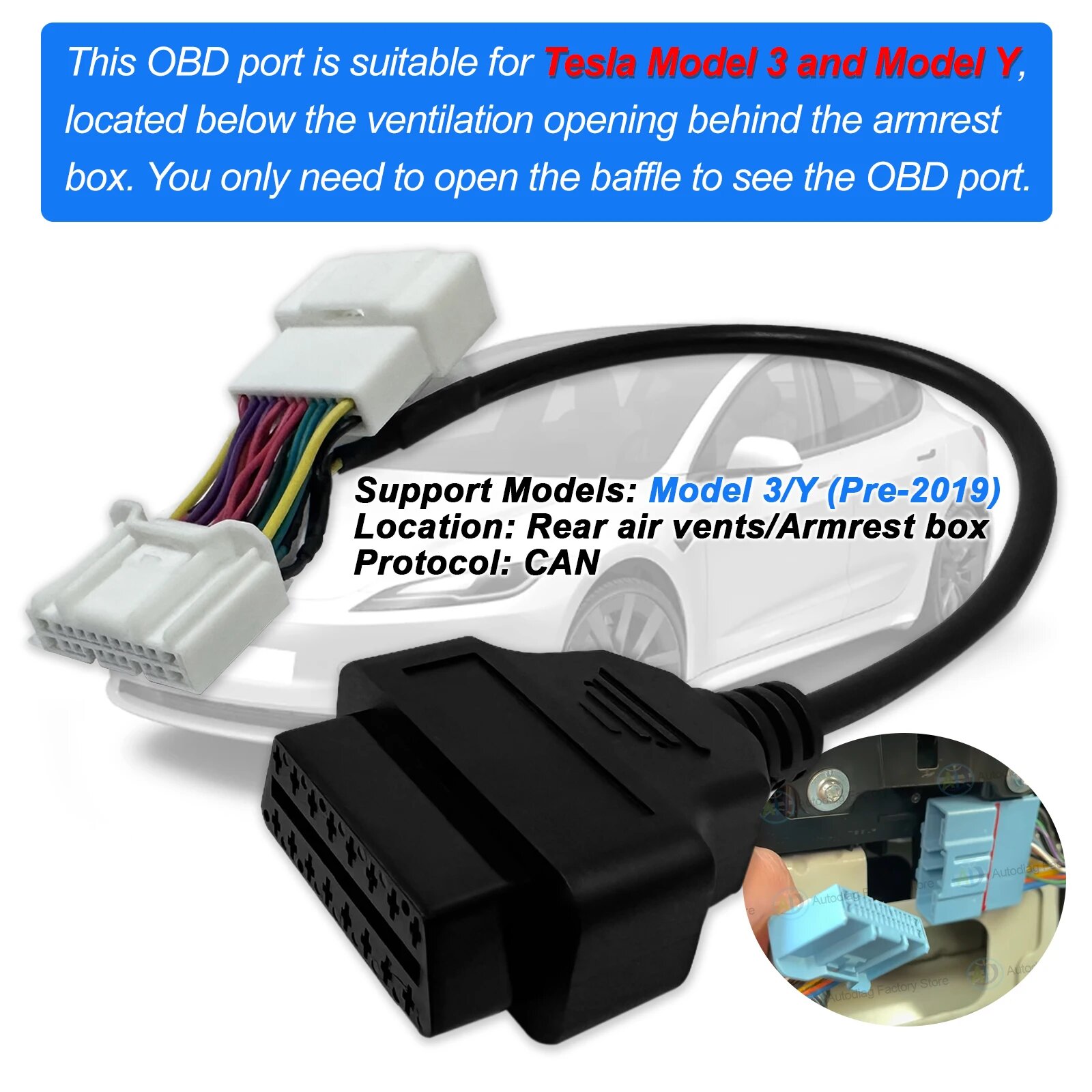 20-контактный разъем OBD для Tesla Model 3 перед января 2019 г. Для диагностического адаптера OBD2 X431 20-контактный разъем «папа/гнездо» к 16-контактному разъему OBD2