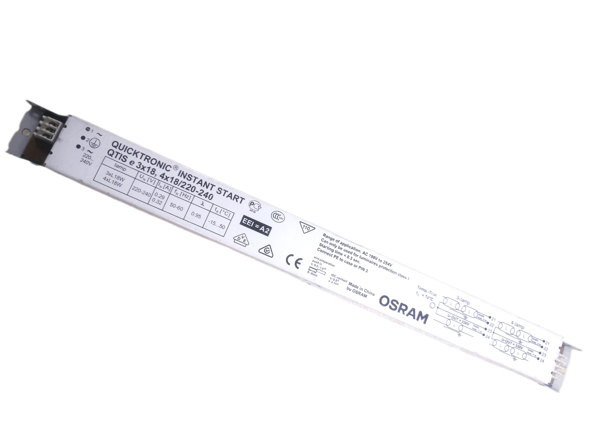 Электронный пускорегулирующий аппарат OSRAM QTIS E 3,4X18 /198-264V 360x30x30 мм, металлический корпус
