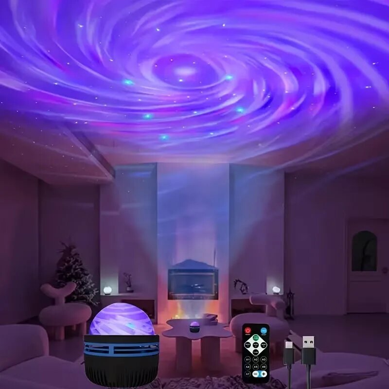 RGB LED Проектор «Звездная Галактика» saimili для дома Фиолетовый, Aurora Vortex Remote