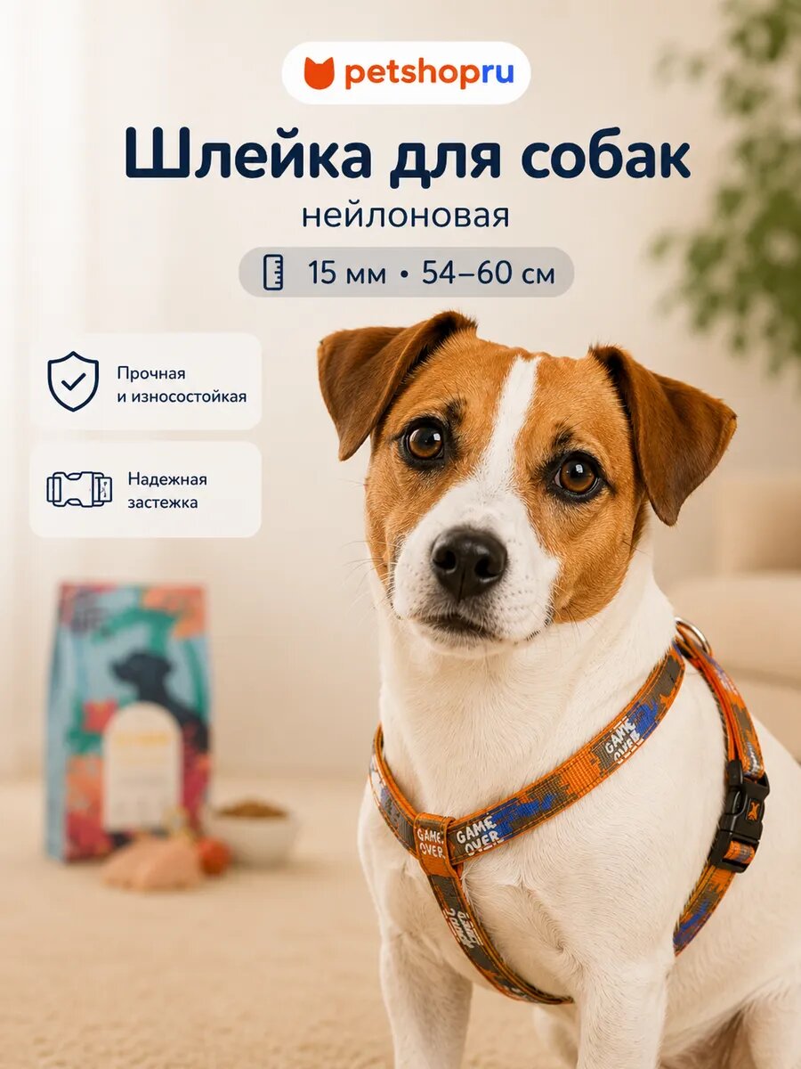 Papillion Шлейка для собак нейлоновая 15мм-54-60см, оранжевая