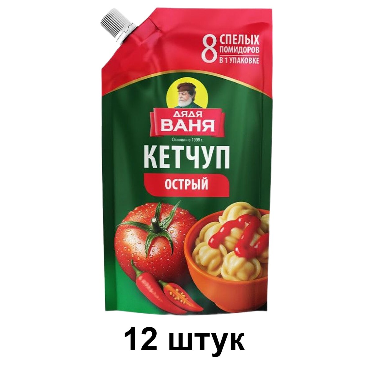 Кетчуп Дядя Ваня, острый, дой-пак, в комплекте 12 штук по 300г