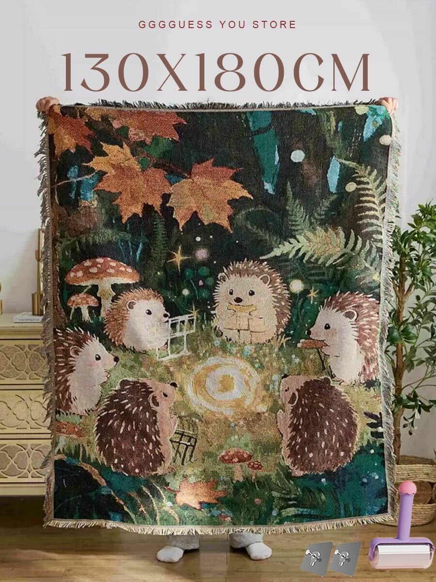 Плед 130x180 см софт двусторонний, пэчворк животные хаки