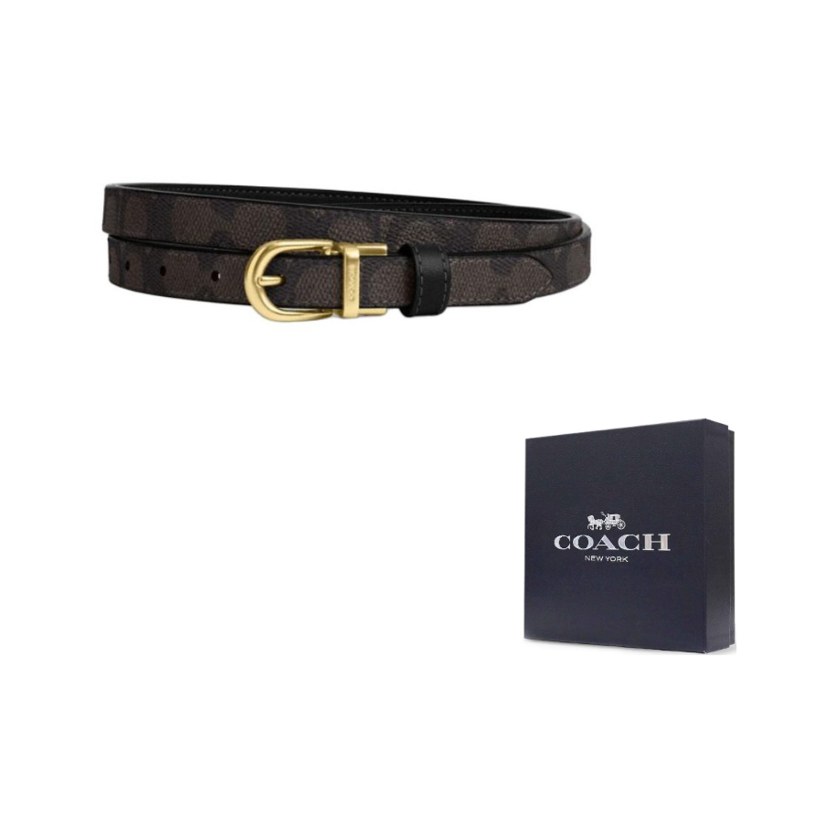 COACH Двойной sided покрытый холст телячья кожа ремни женские ореховый черный ширина корпуса 1,8 см OneSize