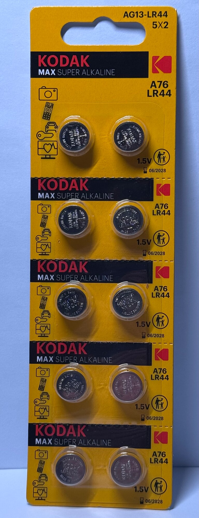 Батарейки Kodak AG13 / LR44 / V13GA / LR1154 / 357A / A76, 10 шт.