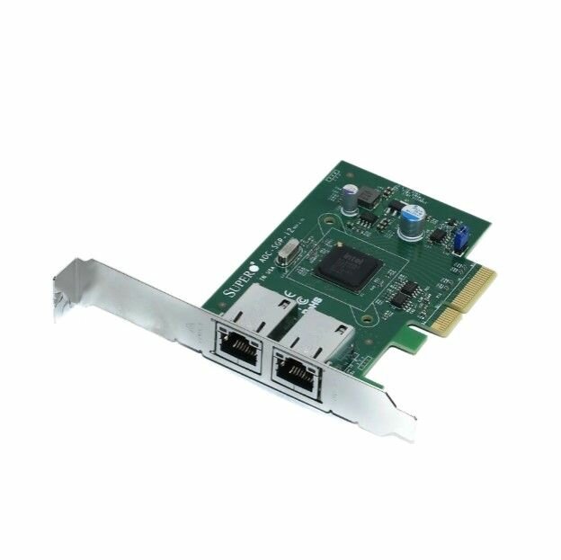 SuperMicro AOC-SGP-I2 (формат i350-T2 ) двухпортовая гигабитная сетевая карта для компьютеров и серверов PCI-E x4, содержит 2 разъёма RJ45 1 Gbit