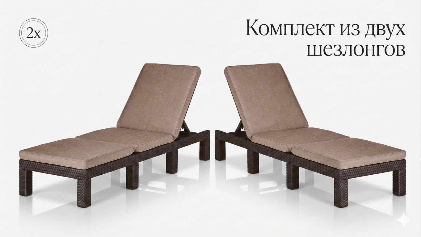 Шезлонг Keter Daytona Delux, коричневый, 2 шт, складной, с регулировкой наклона, с подголовником, с матрасом