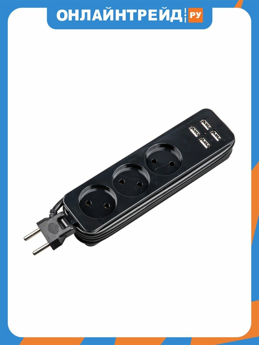 Удлинитель Uniel серии Travel, шнур 1,8м, 3 гнездa S-CT3-1,8U BLACK