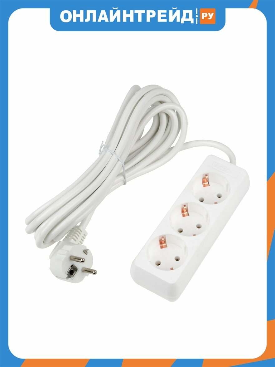 Удлинитель Uniel S-GCU3-5 WHITE Ultra, шнур 5м, 3 гнезда, 16A, с/з. Белый, UL-00010002