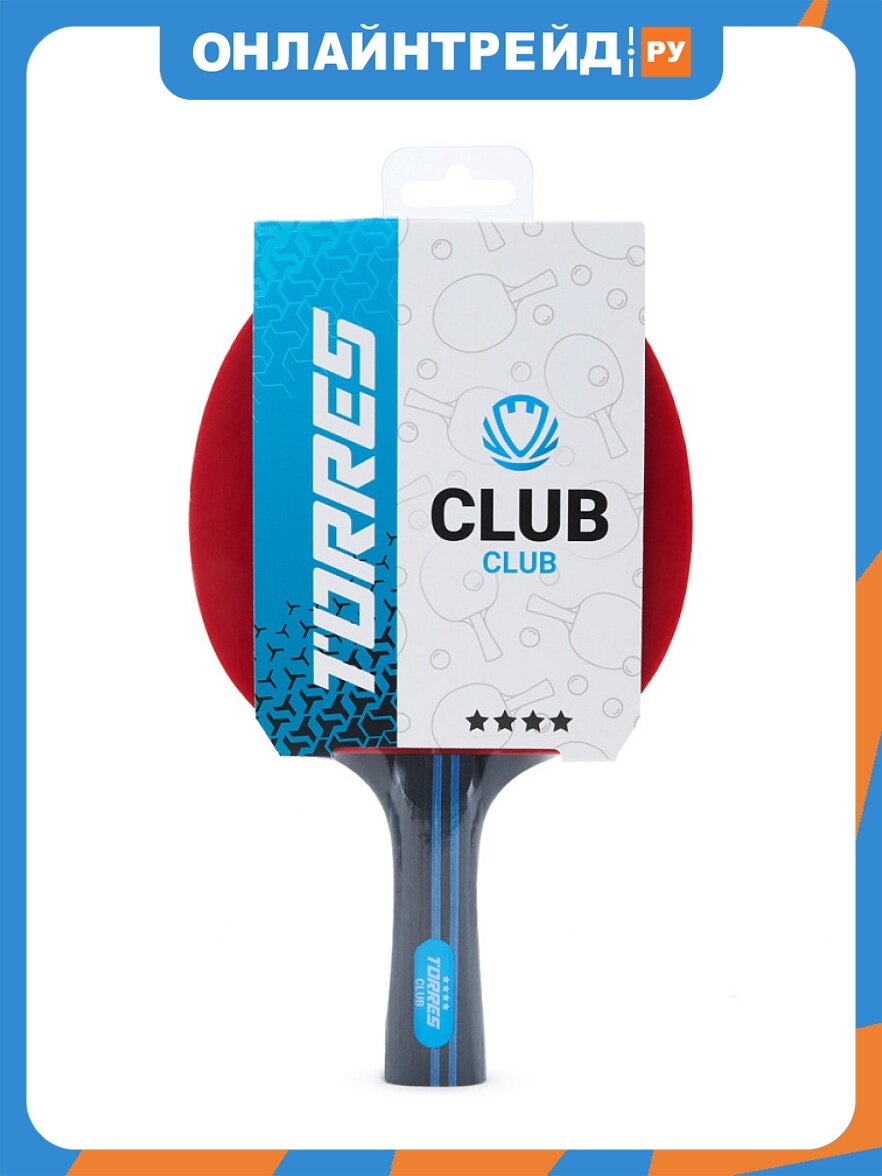 Ракетка для настольного тенниса Torres Club 4*, TT23008, для тренировок, накладка 2,0 мм, коническая ручка