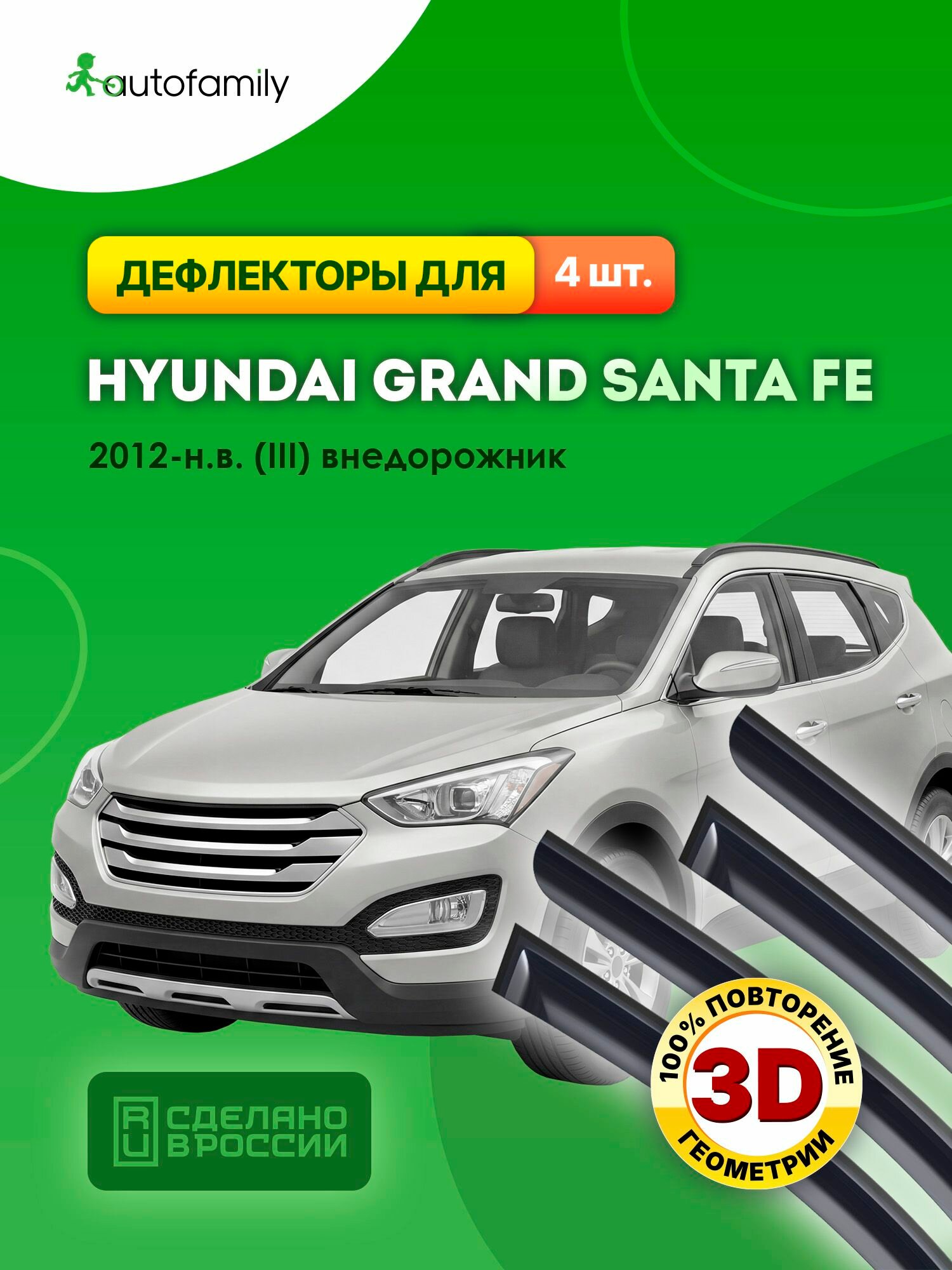 Дефлекторы окон для HYUNDAI GRAND SANTA FE 2012-н. в. (III) внедорожник 5 дв. REIN 4 шт. / Хендай Санта Фе