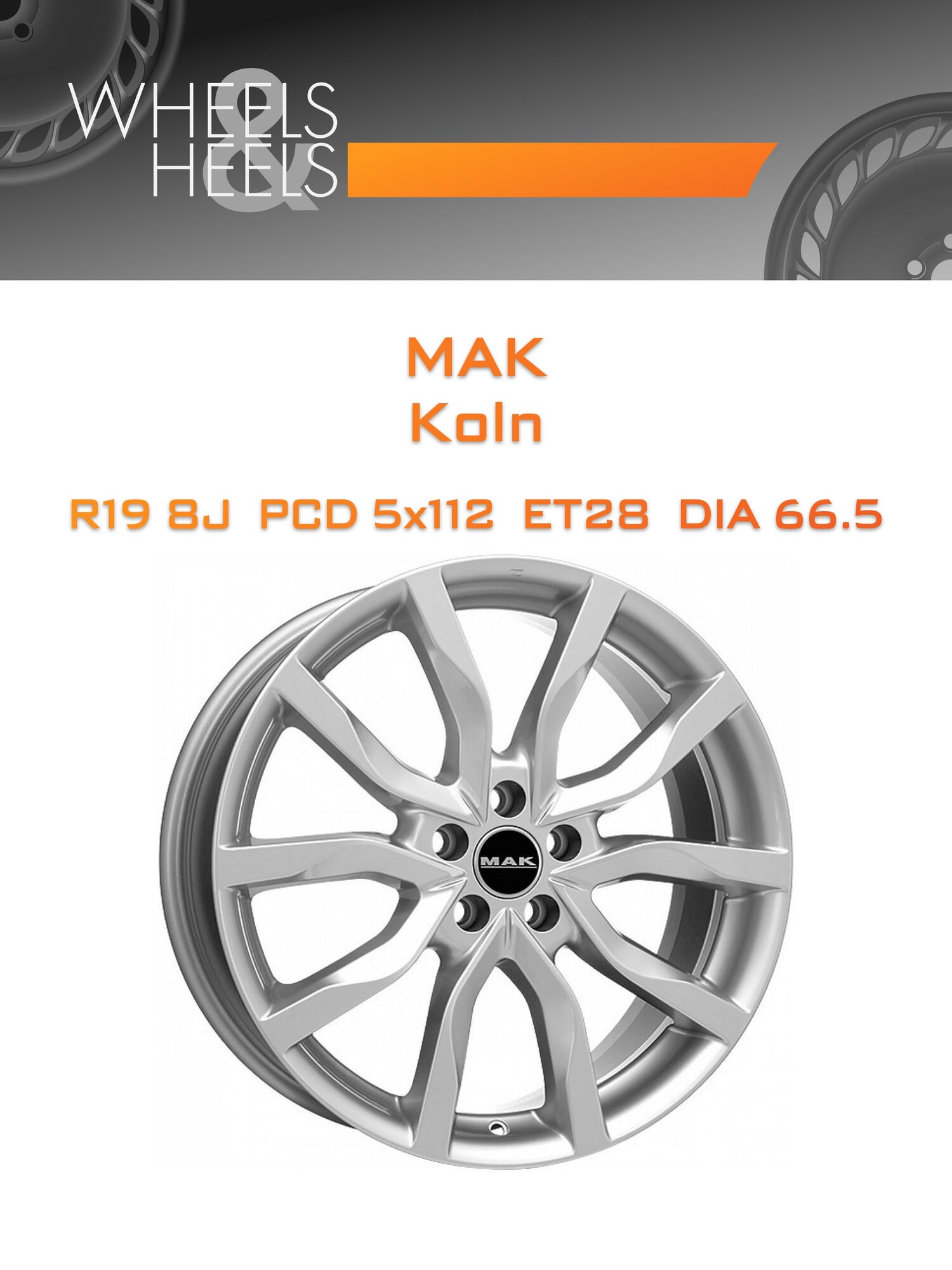 Диск автомобильный литой MAK Koln 19x8 5x112 et28 dia66.5 Серебристый