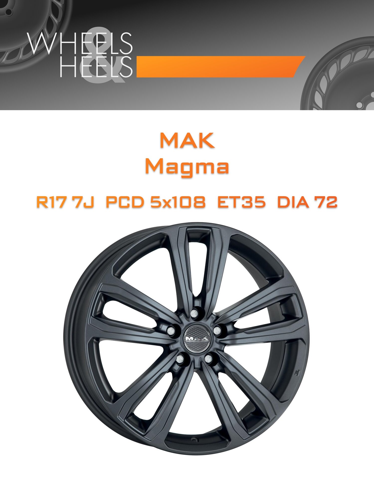 Диск автомобильный литой MAK Magma 17x7 5x108 et35 dia72 Серый тёмный матовый