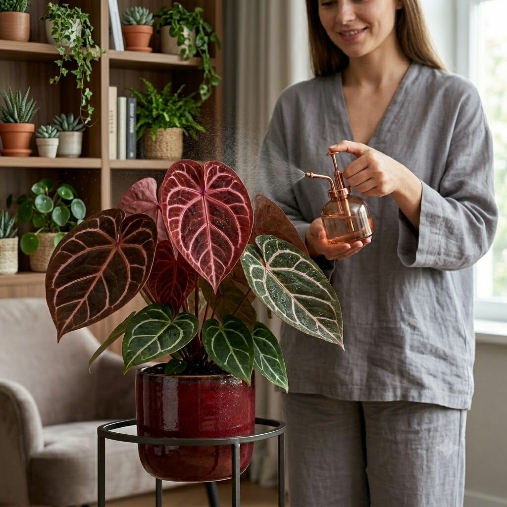 Антуриум Кристаллинум Ред (Anthurium Crystallinum Red) D12см, живое растение