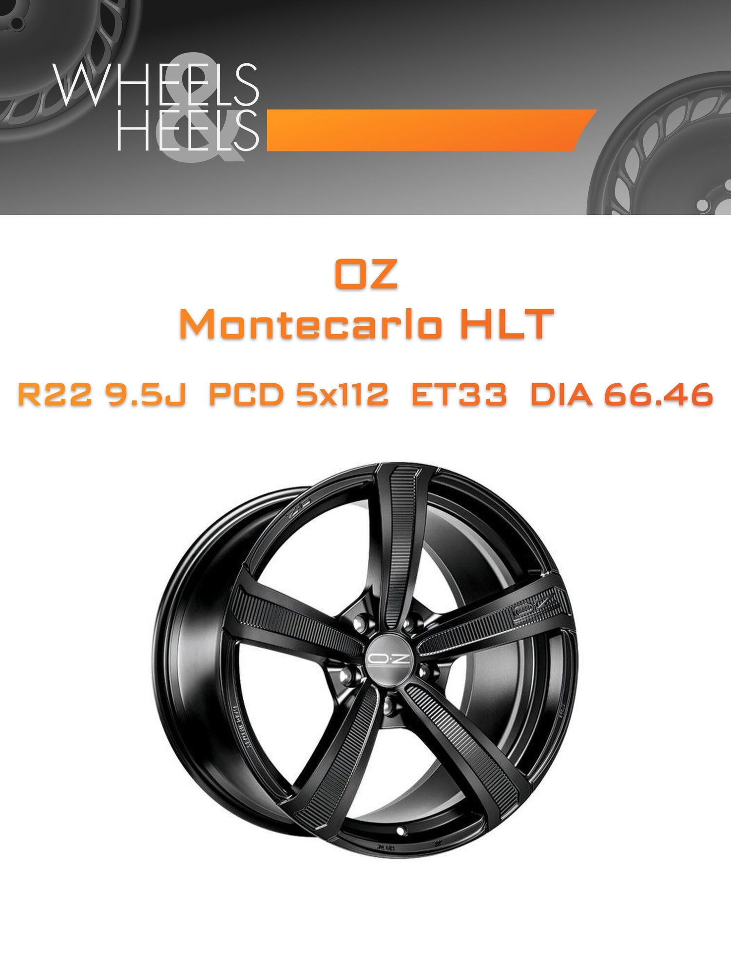 Диск автомобильный литой OZ Montecarlo HLT 22x9.5 5x112 et33 dia66.46 Чёрный глянцевый