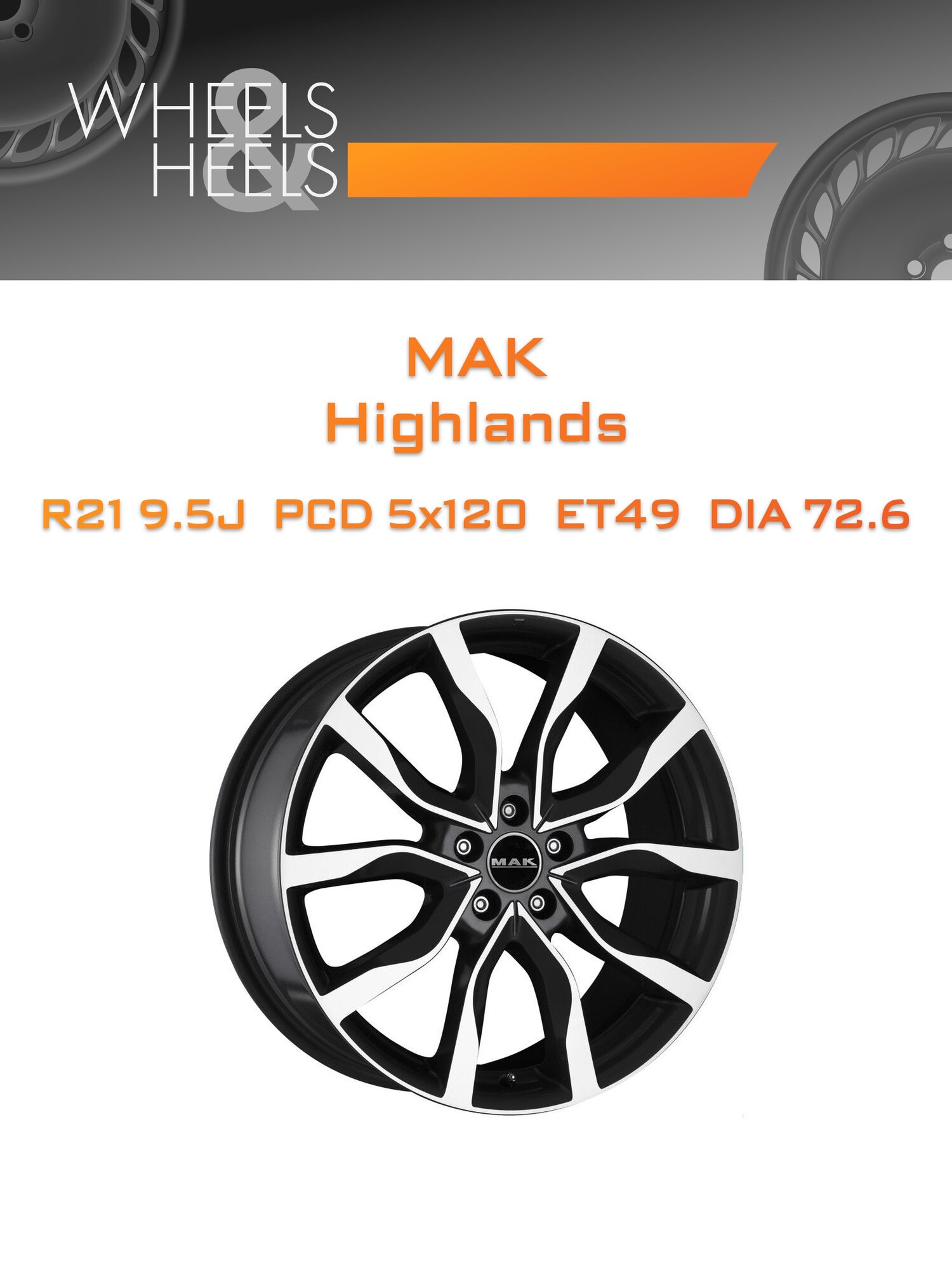 Диск автомобильный литой MAK Highlands 21x9.5 5x120 et49 dia72.6 Black Mirror