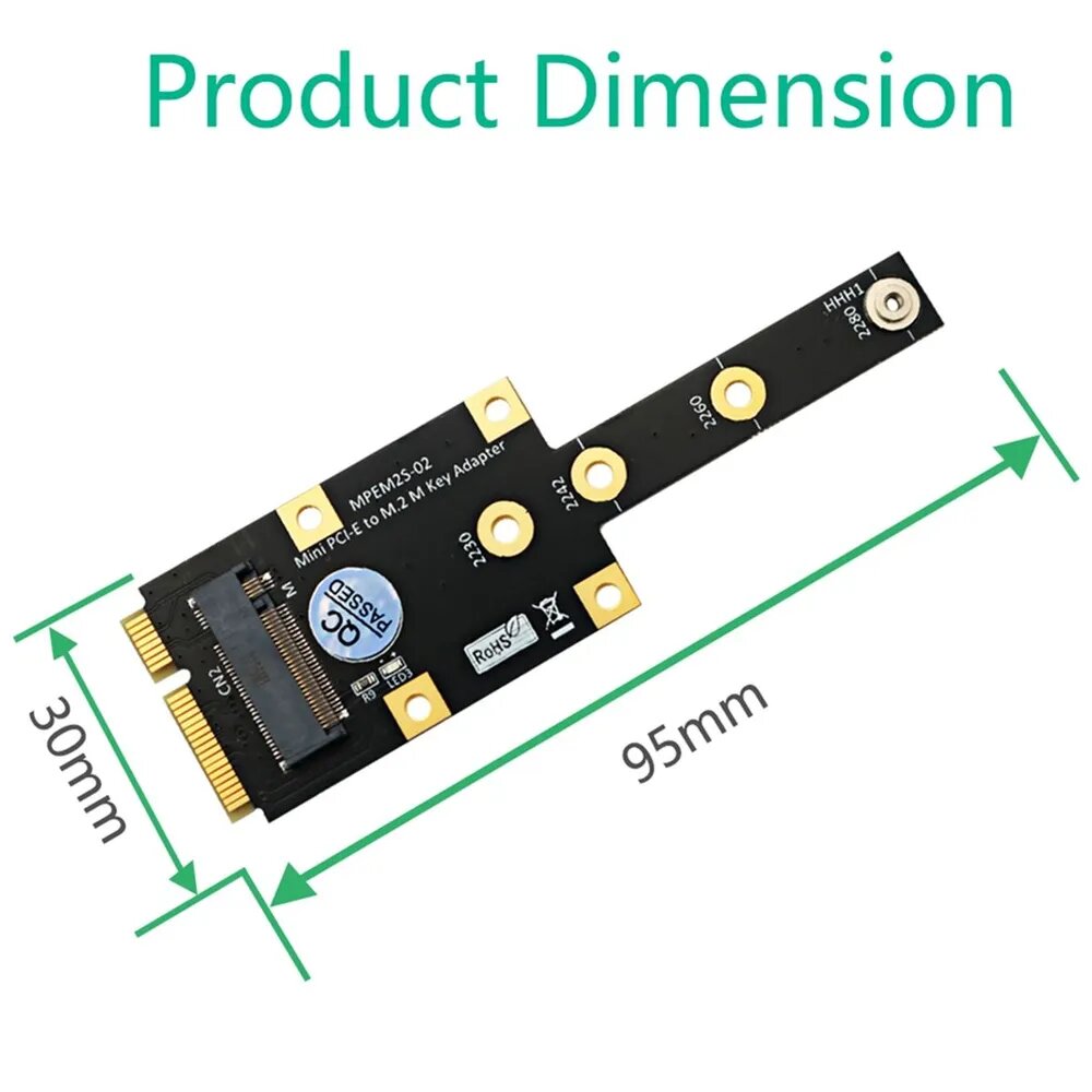 Кабель для компьютерной периферии, черный матовый, адаптер Mini PCI-E - M.2 M Key