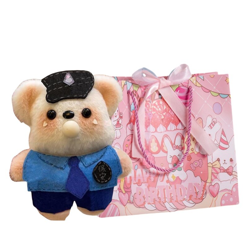 Плюшевая игрушка унисекс PANGPANGLONG полицейский, Security Bear Material Bag[Squeaky+Bubble Blower+Recorder]+Birthday Exclusive Bunny Shopping Bag
