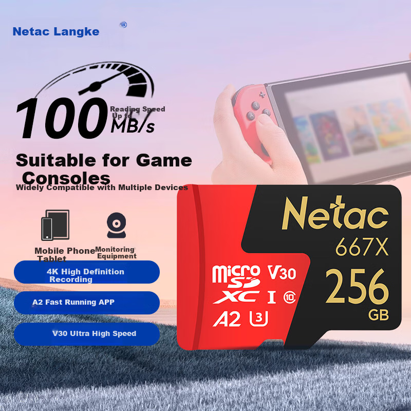Netac 256GB TF карта U3 C10 A2 V30 поддержка 4K видео 100 МБ/с чтение 50 МБ/с запись Версия：256 ГБЁмкость：TF карта
