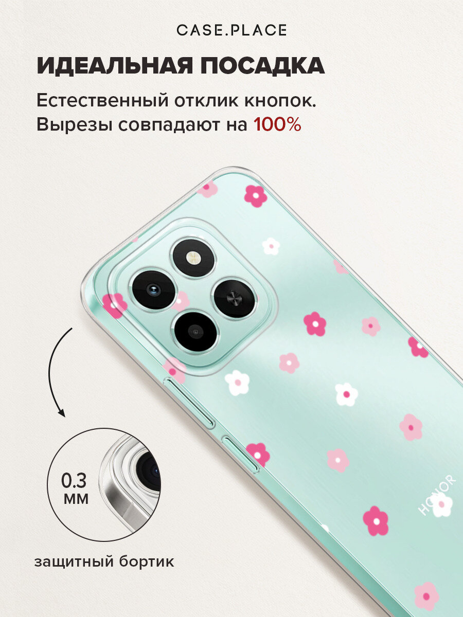 Чехол на Honor X6c / Хонор X6c с принтом "Весенние цветочки рисунок", прозрачный — фото 1
